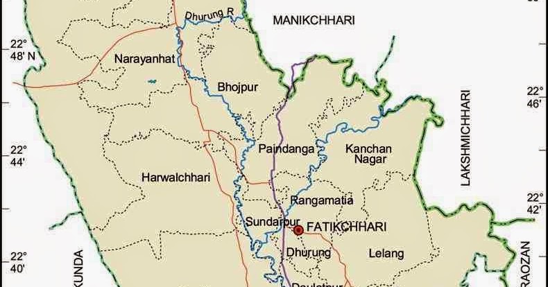 Fatikchhari Upazila Map, Chittagong District, Bangladesh