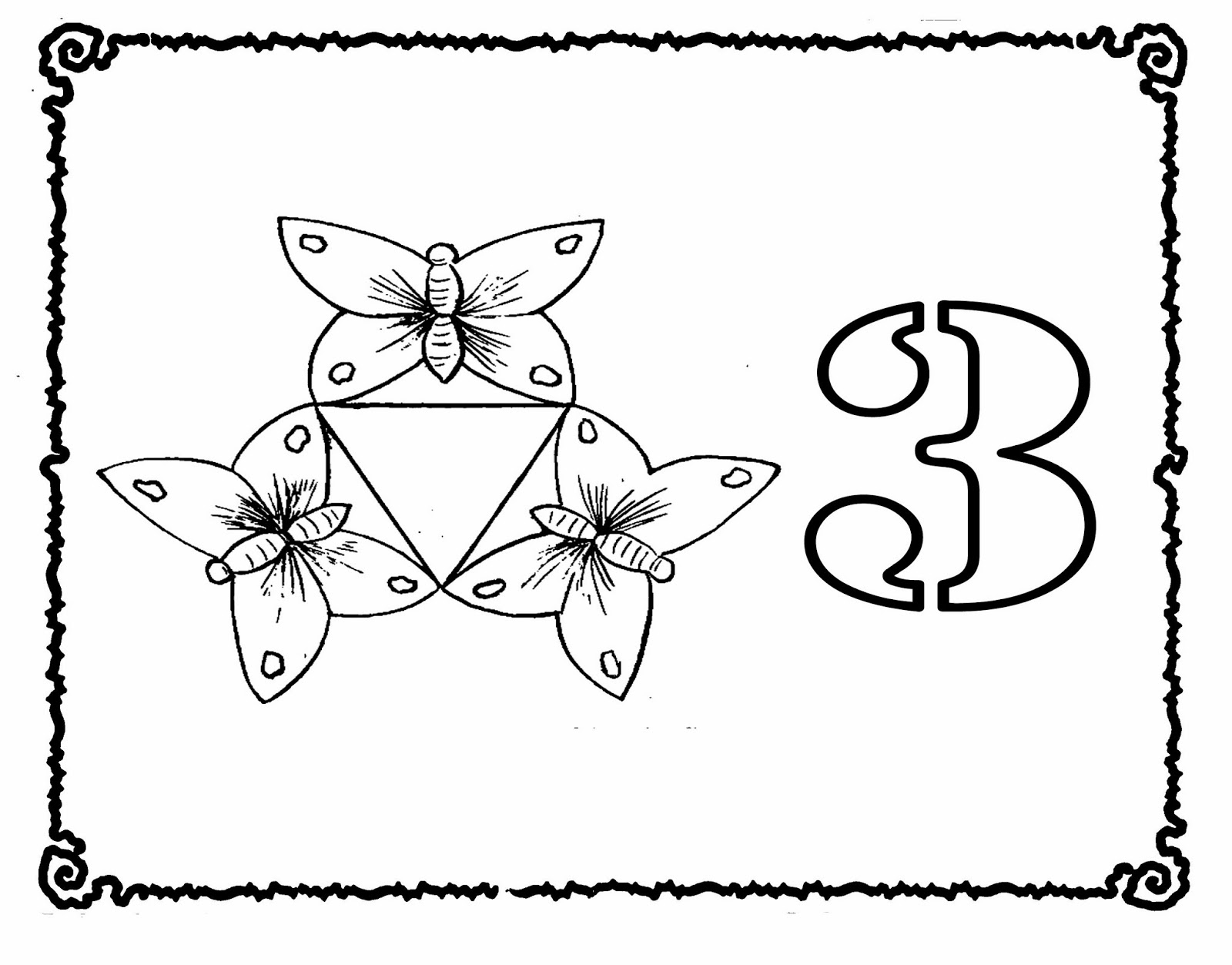 Piešiniai ir darbeliai: Spalvinimo paveikslėlis - trys drugeliai