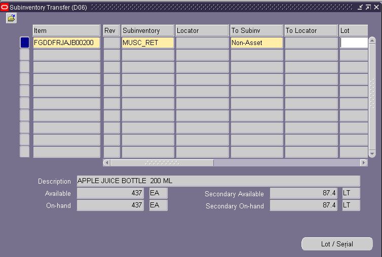 Sub Inventory Transfer API.