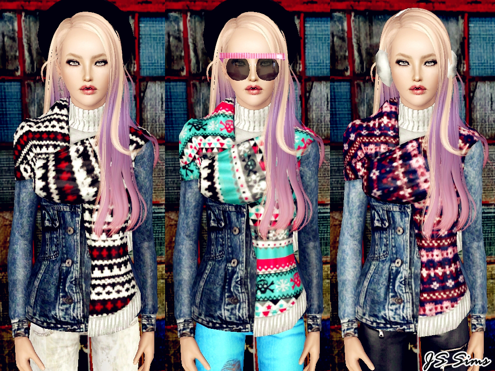 [JS SIMS 3] Denim Jacket With Wrap Scarf