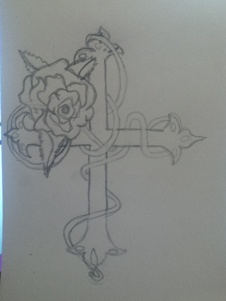 Step-by-Step Drawings: 23.6.13 ~ Drawing of a Cross & Rose