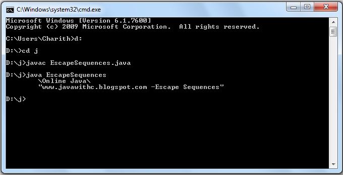 Online JAVA: Escape Sequences