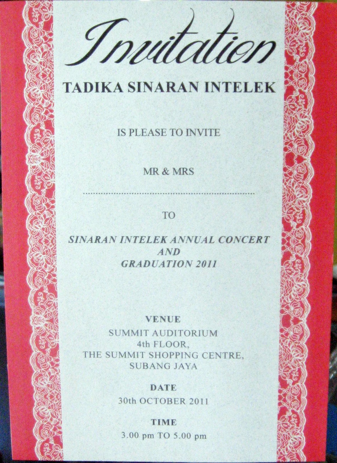 Tadika Sinaran Intelek: Concert Invitation