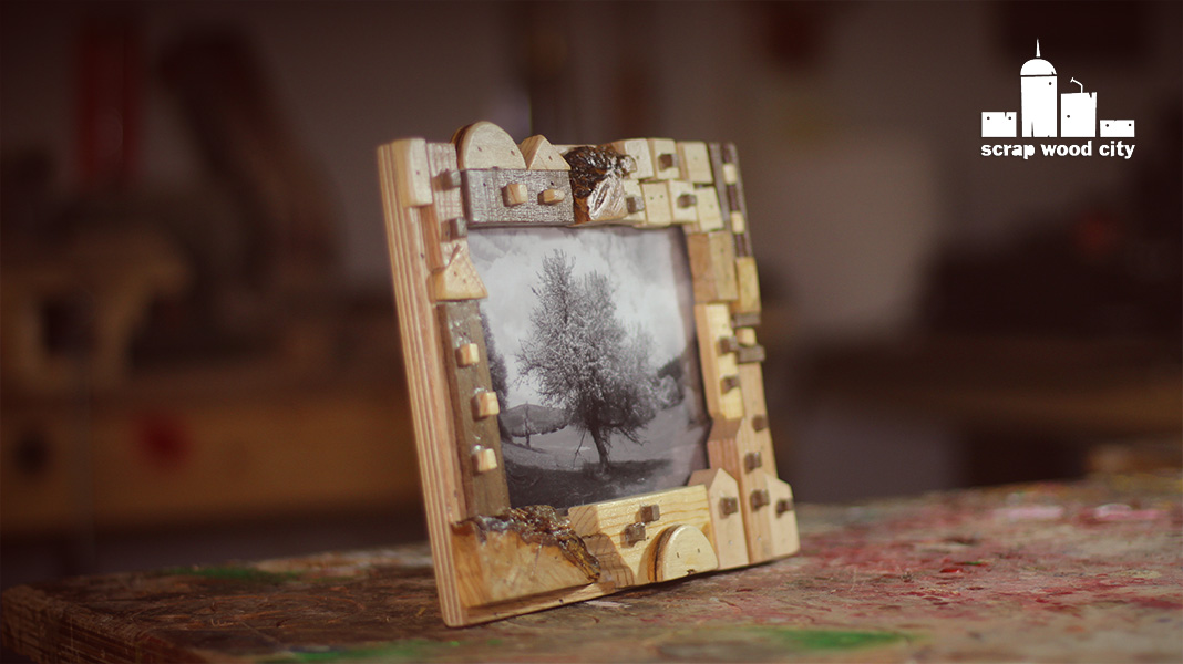 scrap wood city: How to make a DIY scrap wood city picture frame