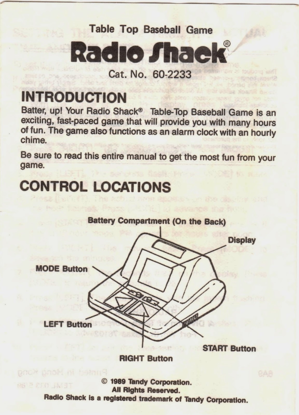 Electronic Baseball : Radio Shack - LCD Baseball
