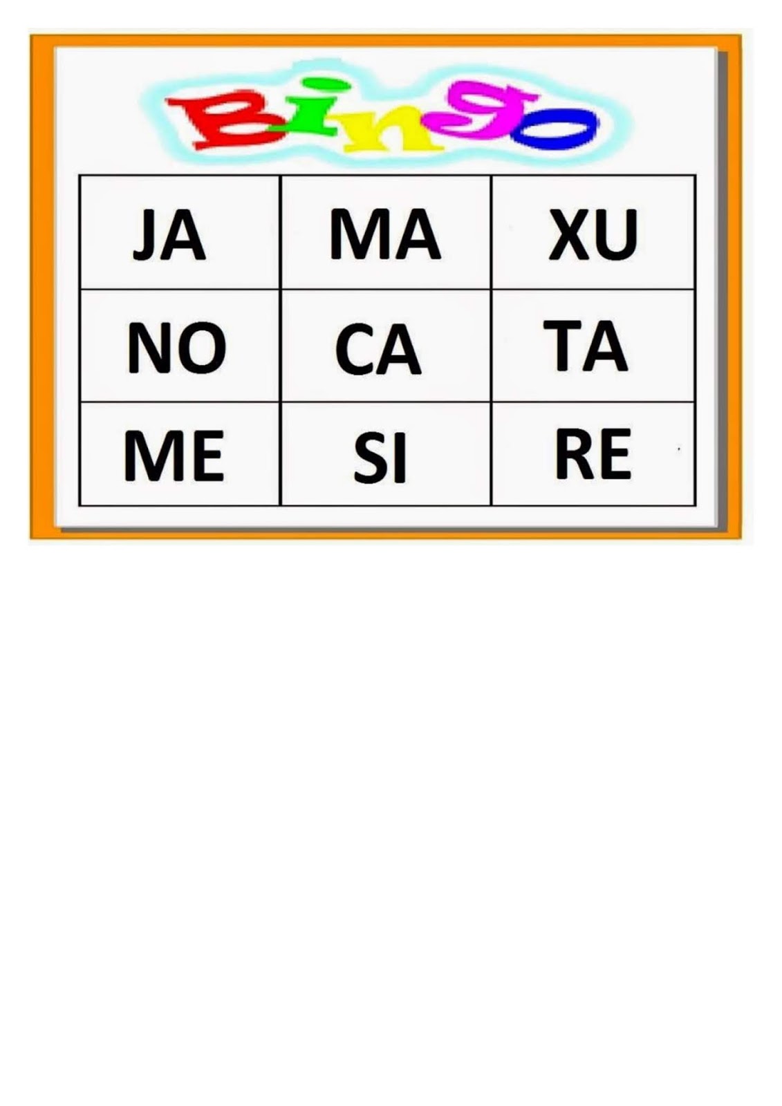 BLOG PROFESSOR ZEZINHO: Jogo Bingo Silábico - 1º ano Fundamental