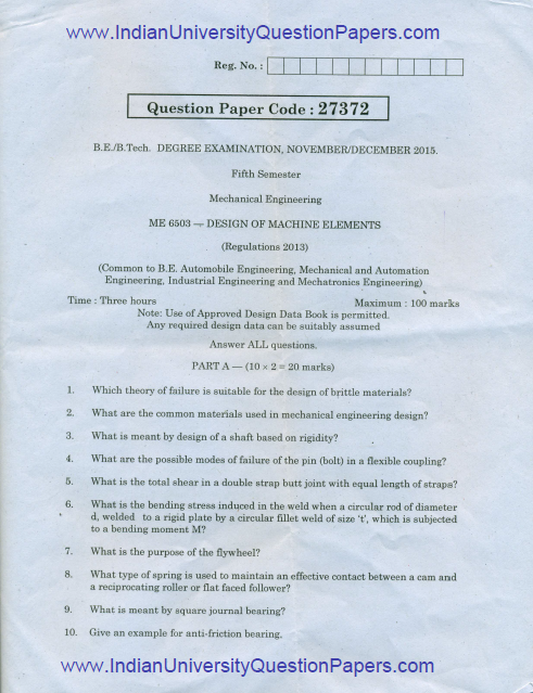 ME6503 Design of Machine Elements Nov Dec 2015 Question Paper ...