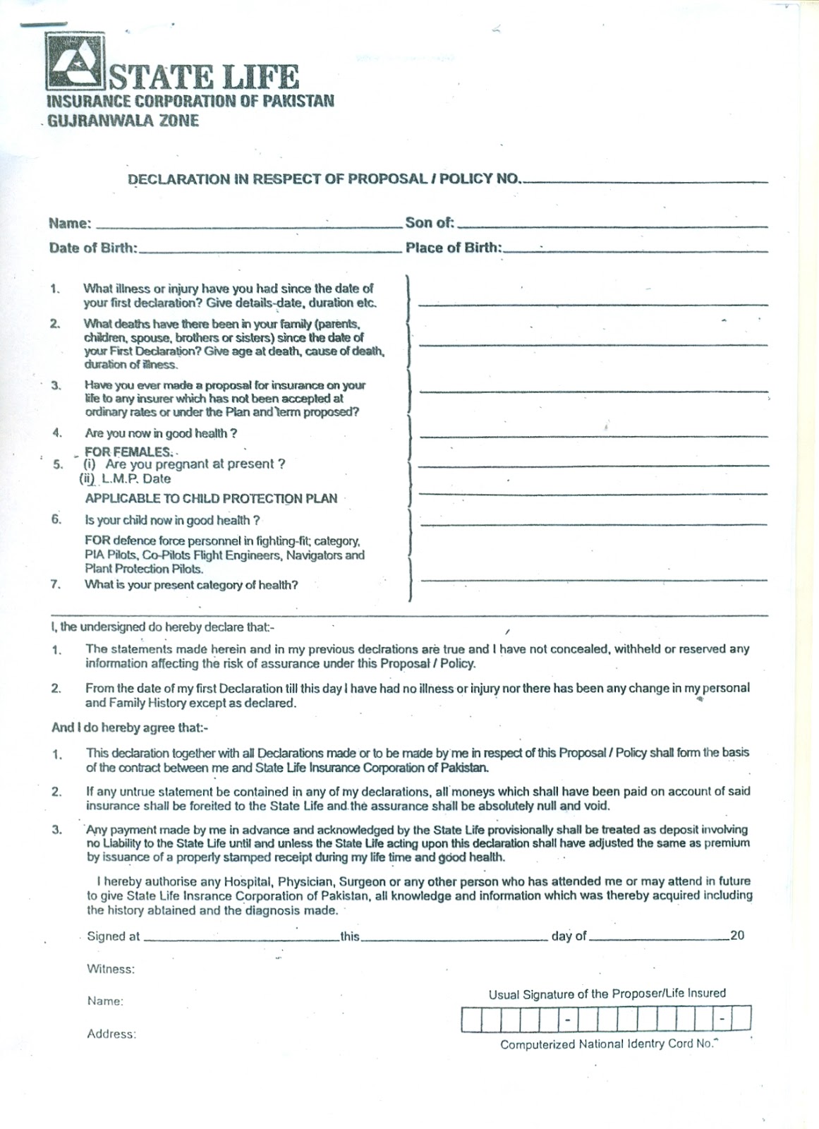 State Life Insurance Policies Consultancy Services : forms state life