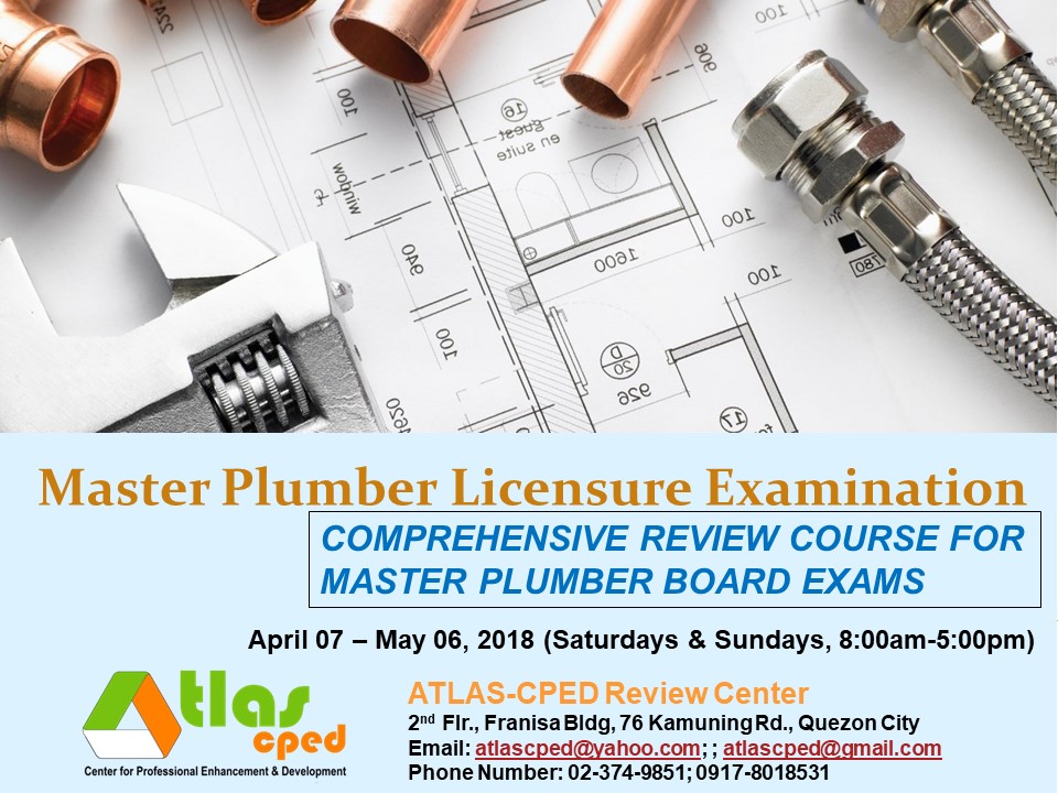 Master Plumber Review Schedule for July 2018 MPLE | ATLAS CDC Review Center