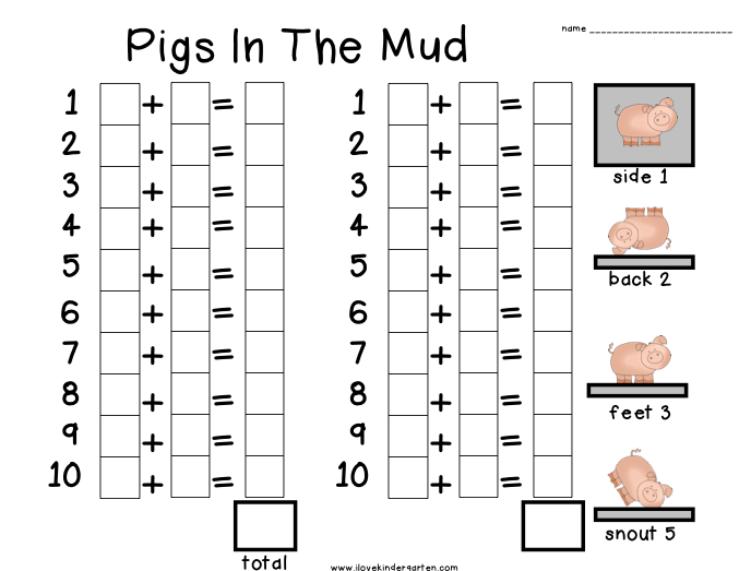 Pig Math - I Love Kindergarten