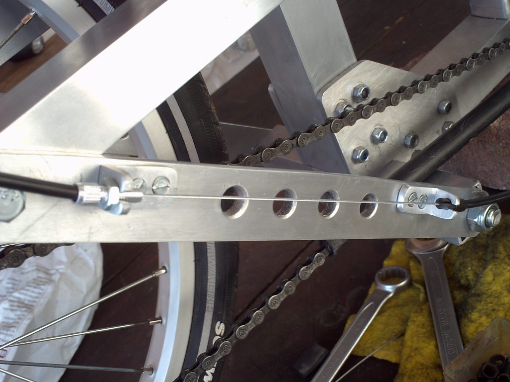 Tribolt Recumbent Trike: rear derailleur cable routing