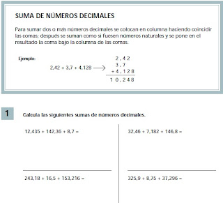 Operaciones con números decimales para imprimir (suma,resta ...