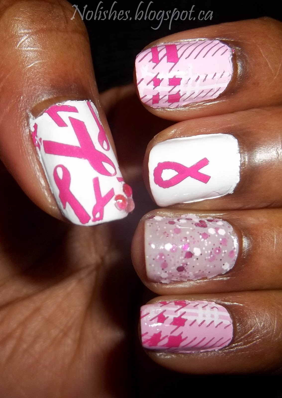 Nolishes: Pink and White Pink Ribbon Mani