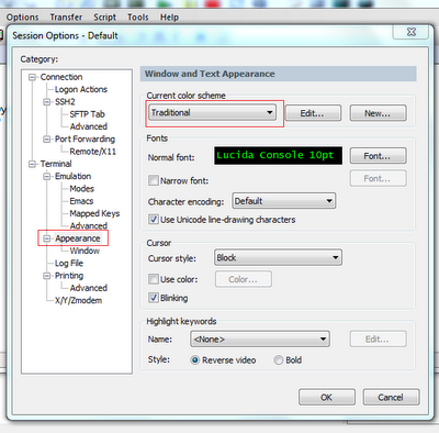 how to change default secureCRT appearance into Traditional color ...