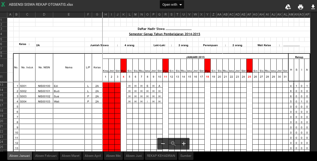 Aplikasi Absensi Siswa Format Excel - Aplikasi Administrasi Sekolah SD ...