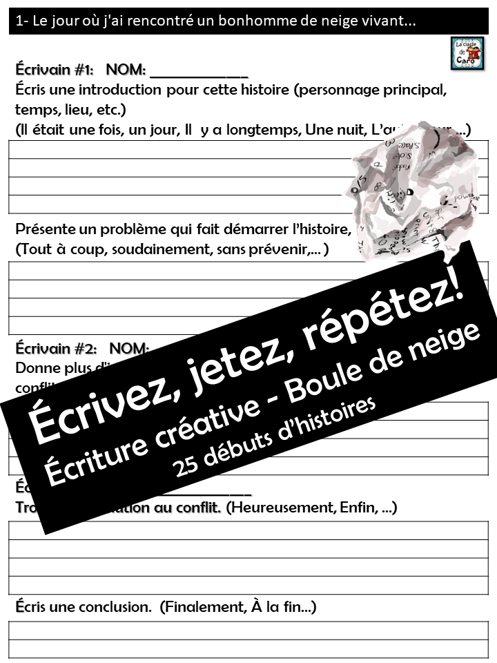 la classe de caro.: Écriture créative - Boule de neige - Écrivez, jetez ...