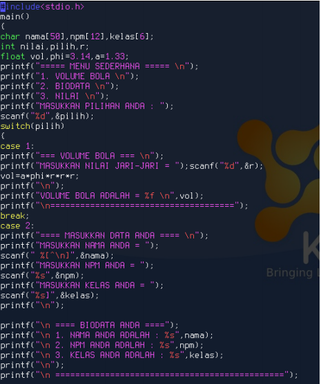 CONTOH PROGRAM SWITCH CASE (BAHASA C)