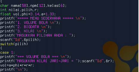 CONTOH PROGRAM SWITCH CASE (BAHASA C)