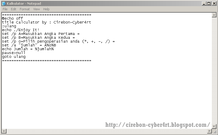 cara membuat kalkulator sederhana dengan notepad