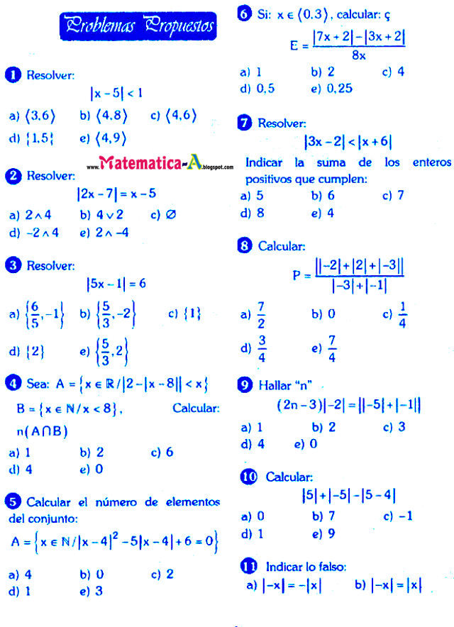 VALOR ABSOLUTO PREGUNTAS CON RESPUESTAS ~ MATEMATICAS PROBLEMAS RESUELTOS