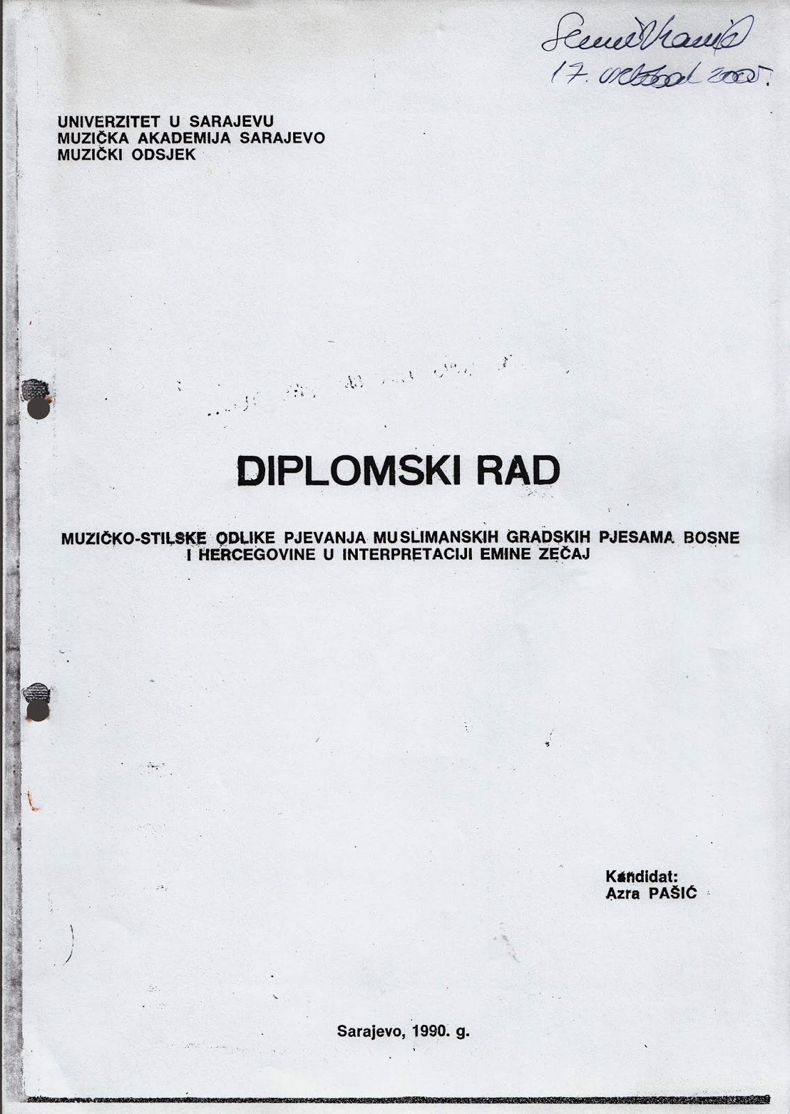 SEVDALINKE: Notni zapisi sevdalinki (II dio). U: Azra Pašić: Muzičko ...