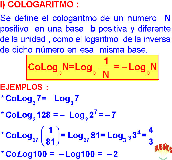 COLOGARITMOS EJEMPLOS Y EJERCICIOS RESUELTOS