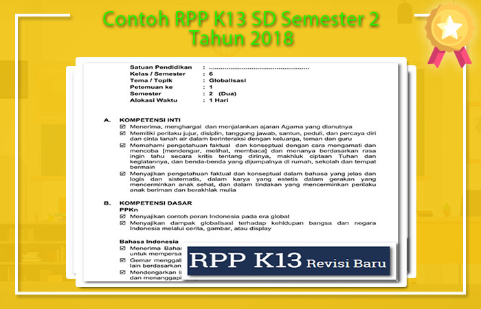 Contoh RPP K13 SD Semester 2 Tahun 2018 | RPP K13