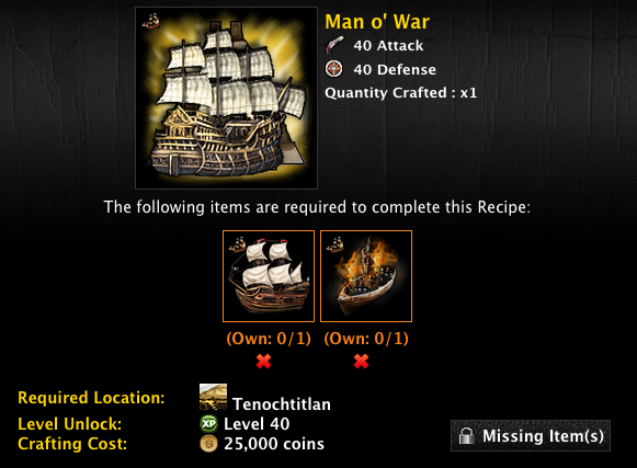 Pirate Clan Blacksmith Recipes: Ships