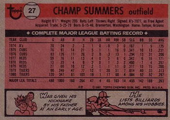 Baseball Cards Come to Life!: 1981 Topps Champ Summers
