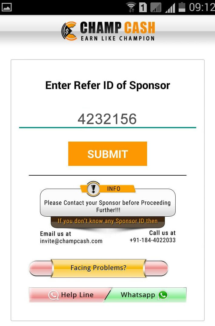 Get Champcash Sponsor ID