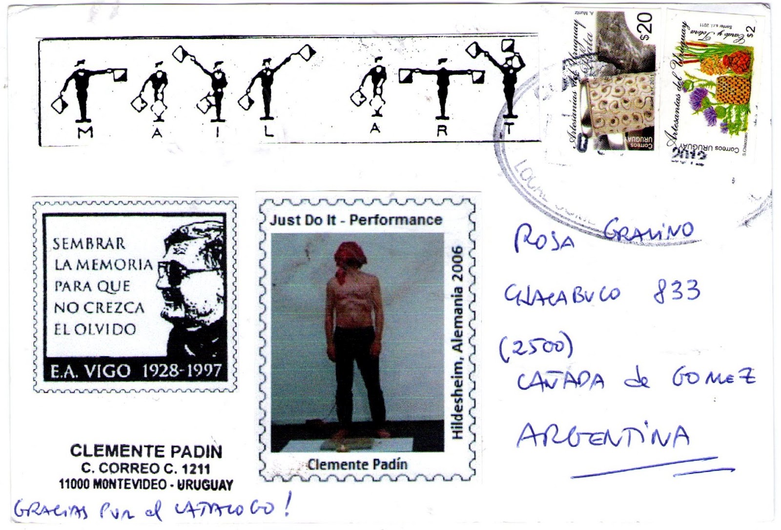 Bottles - Mail Art: CLEMENTE PADIN - Uruguay