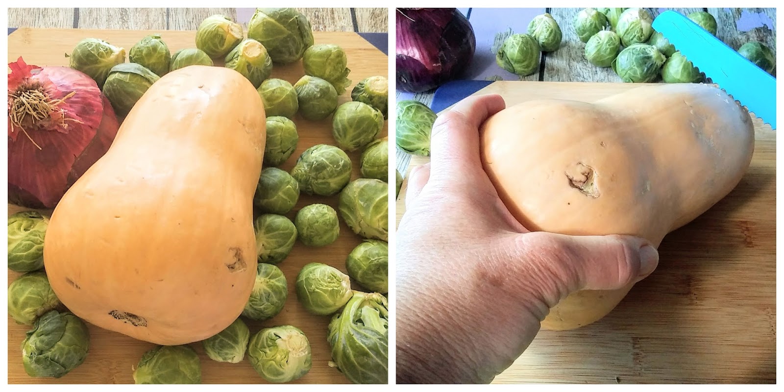 Step 2: cut the squash in half and scoop out the seeds