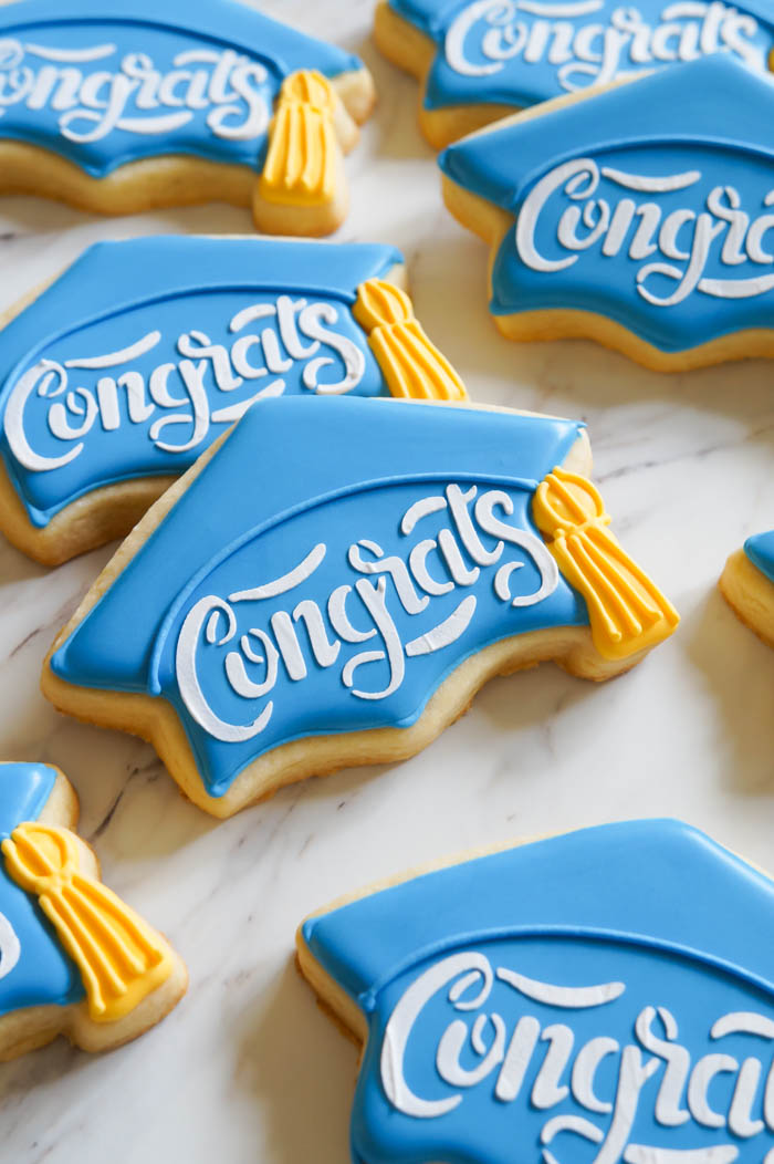 Stenciled Graduation Cap Cookies | Bake at 350°