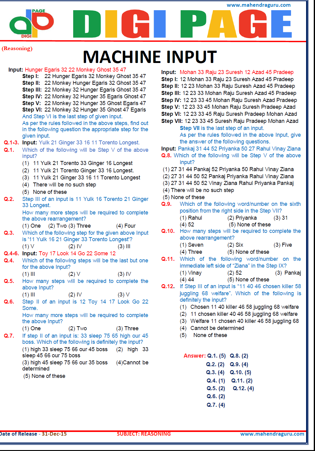 DP | Machine Input | 31-Dec-16