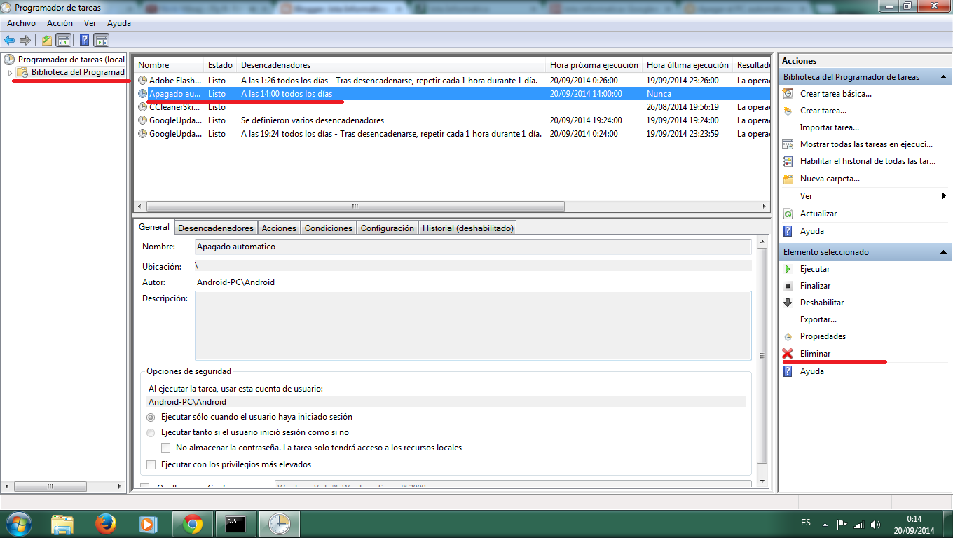 Programador de tareas de Windows 7. Apagar el equipo automáticamente ...