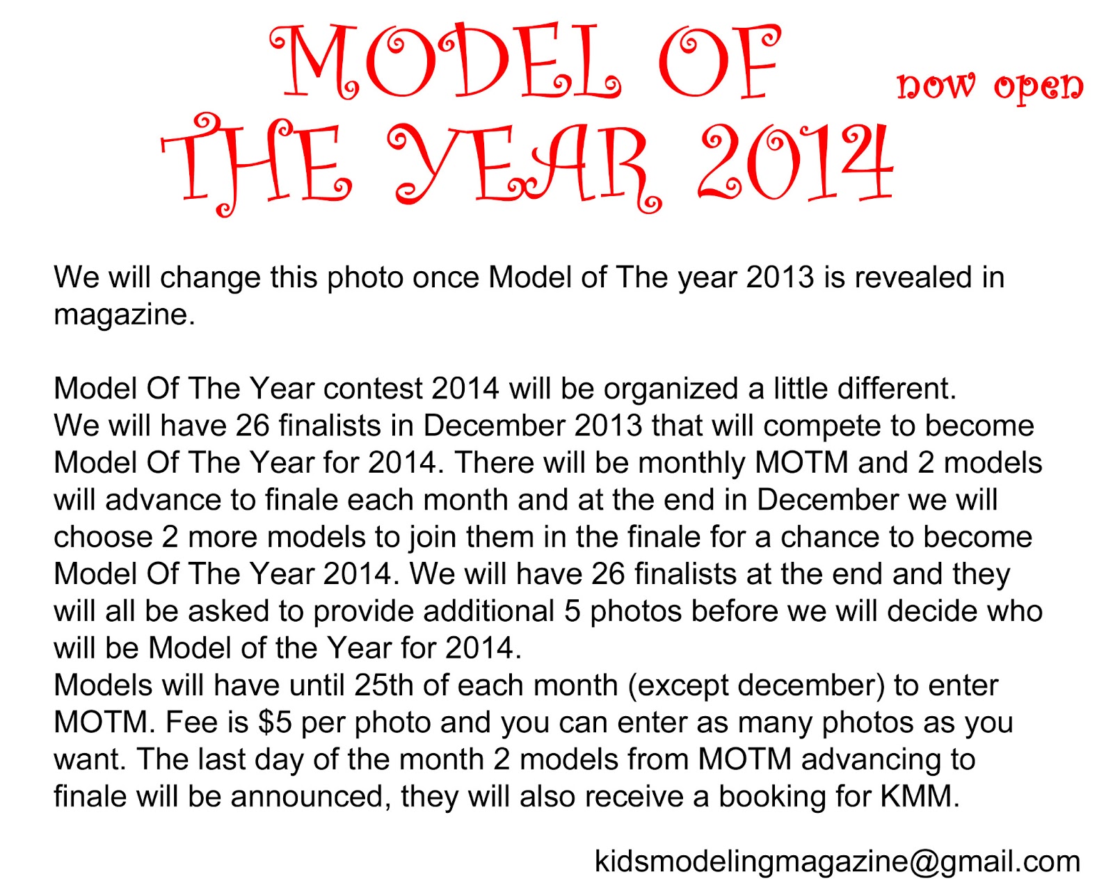 MODEL OF THE YEAR CONTEST: MODEL OF THE YEAR CONTEST 2014