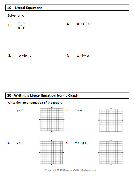 Math to the Core: Back to School with Daily Algebra Warm Ups
