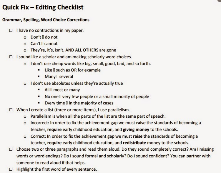 Every Student, Every Day: A Secondary ELA Classroom Blog: Editing Checklist