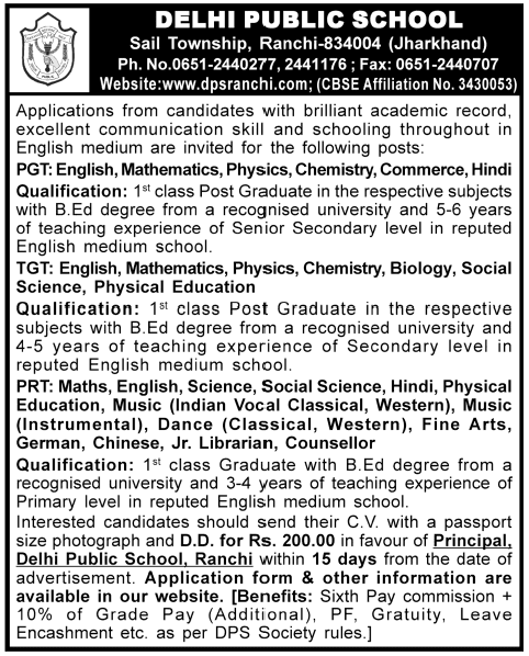 Teaching Jobs: Vacancies for Teaching Posts in Delhi Public School ...