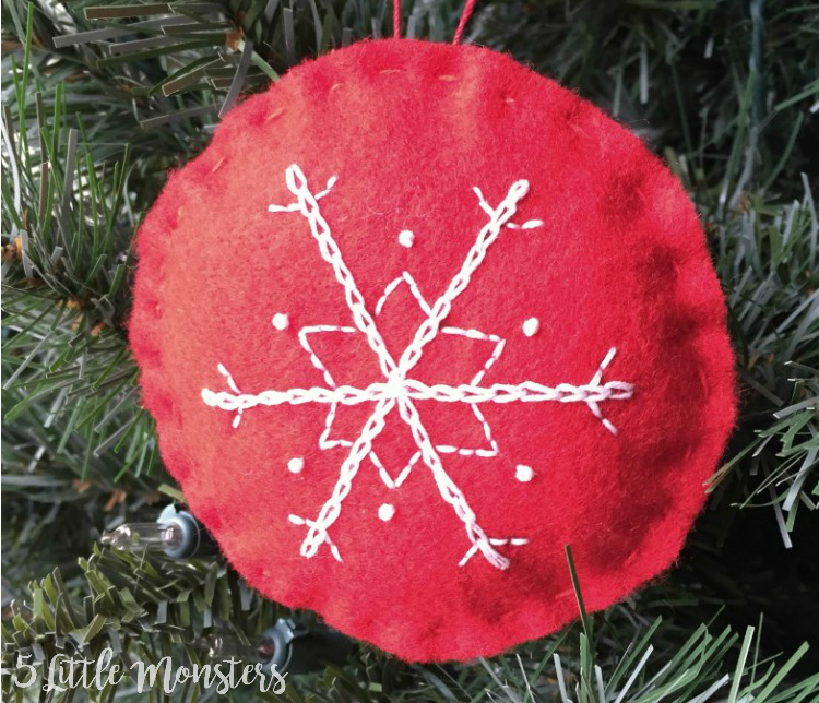 5 Little Monsters: Easy Embroidered Felt Snowflake Ornaments