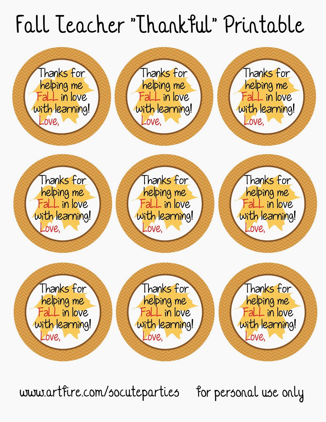 So Cute Parties: Fall Teacher Thank You Gift