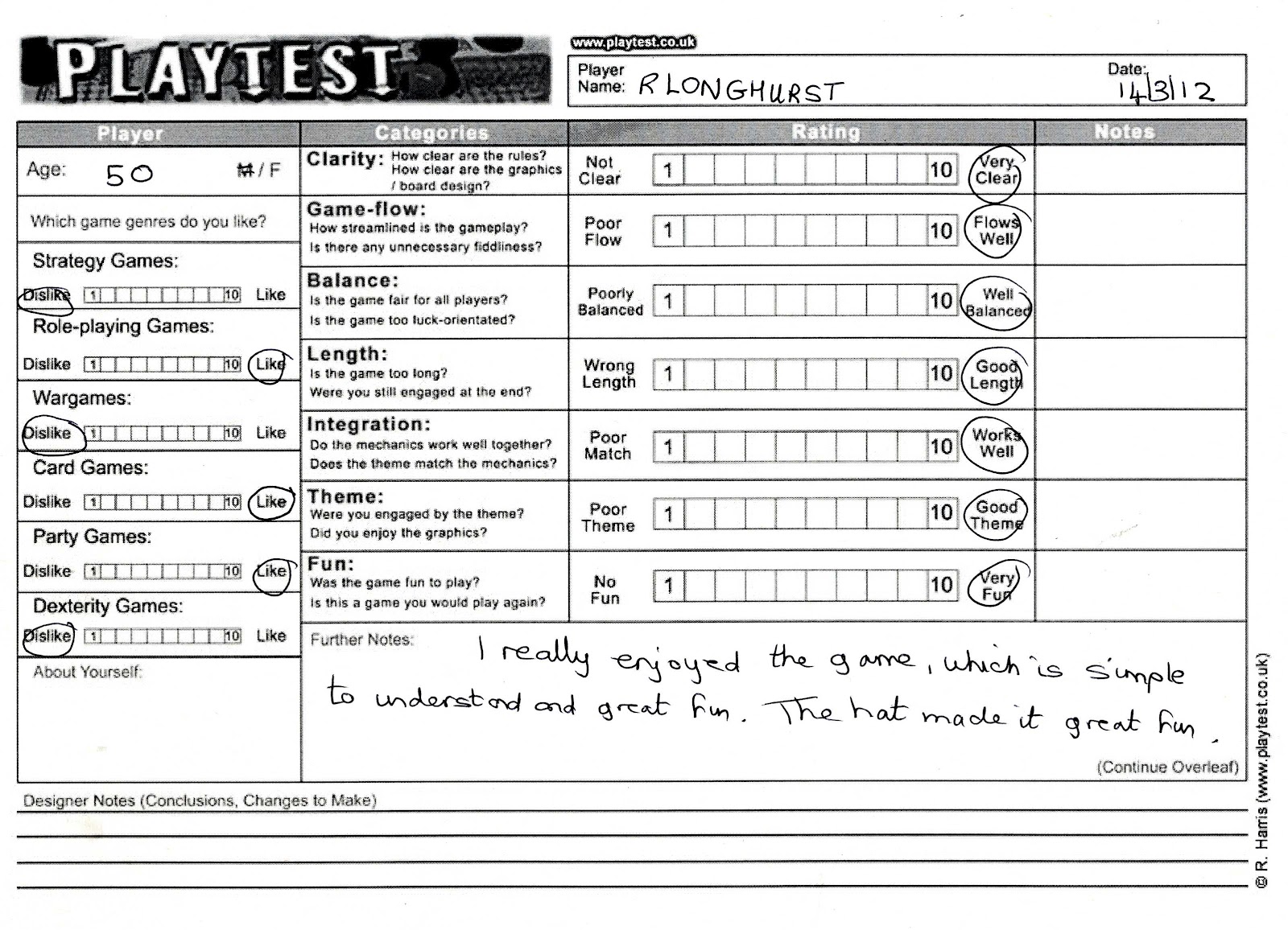 Sonic Blow Tabletop Game: Playtest Feedback Forms