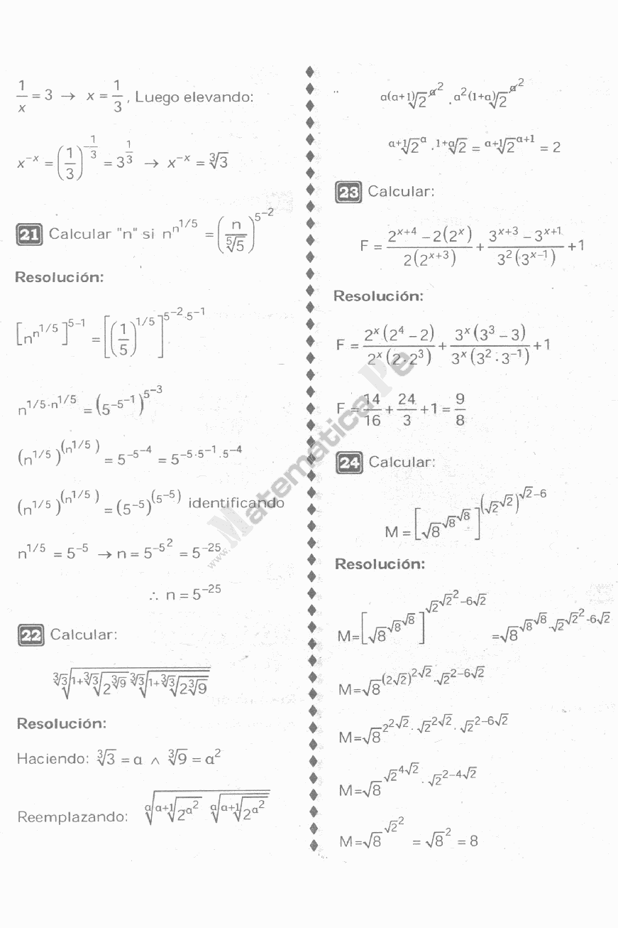 LEYES DE EXPONENTES PROBLEMAS RESUELTOS TIPO EXAMEN DE ADMISION A LA ...