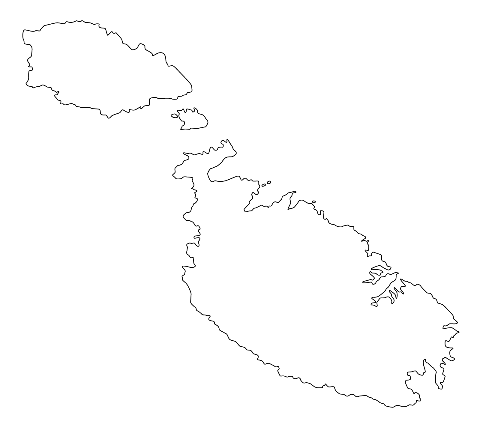Landkarte von Malta (nur die Konturen und Grenzen, unbeschriftet ...