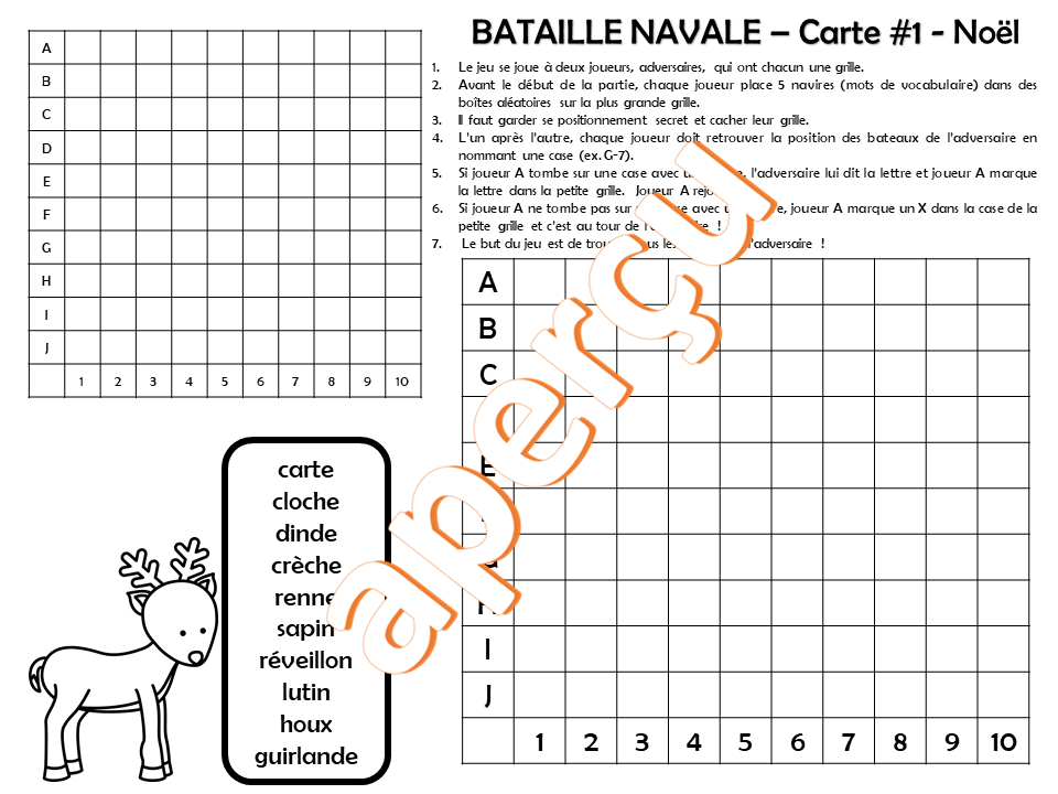 la classe de caro.: JEU BATAILLE NAVALE VOCABULAIRE DE Noël – Série #1