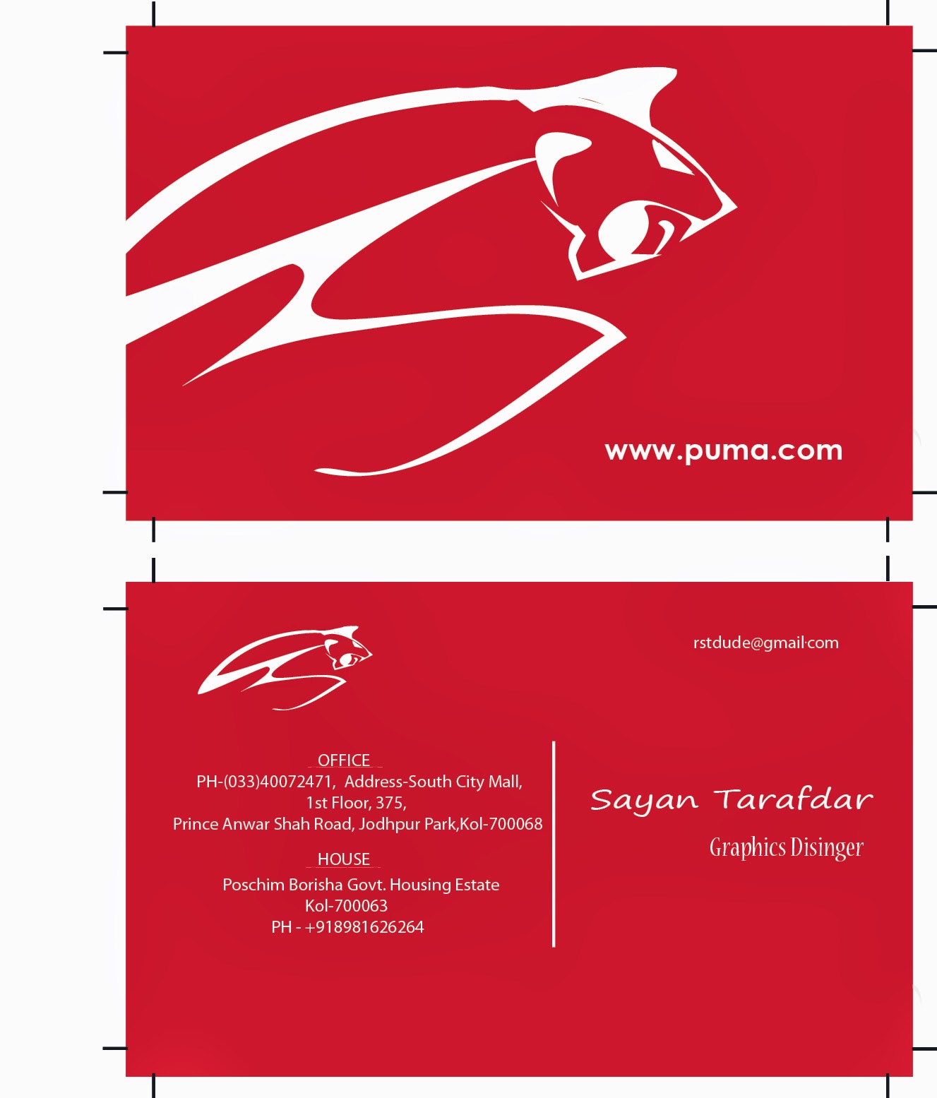 Creation 24x7: puma concept visiting card