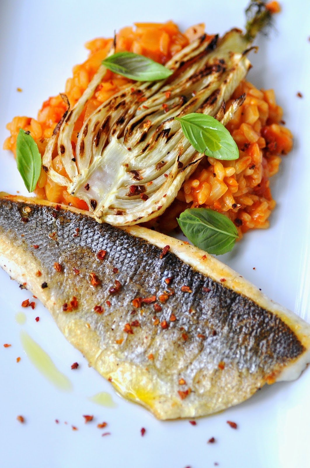 Wolfsbarschfilet mit Fenchel-Tomatenrisotto - Kubiena - Kochblog