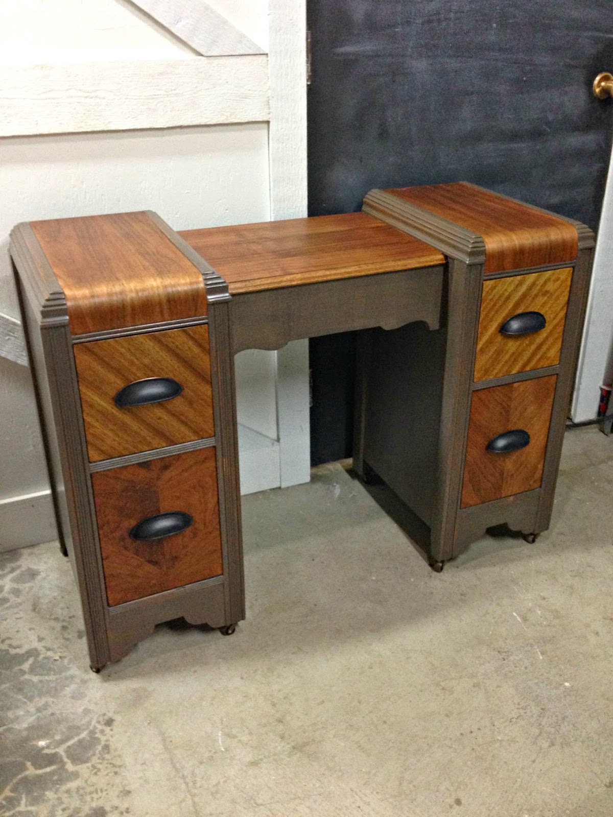 blue roof cabin: Vanity to Two Tone Desk
