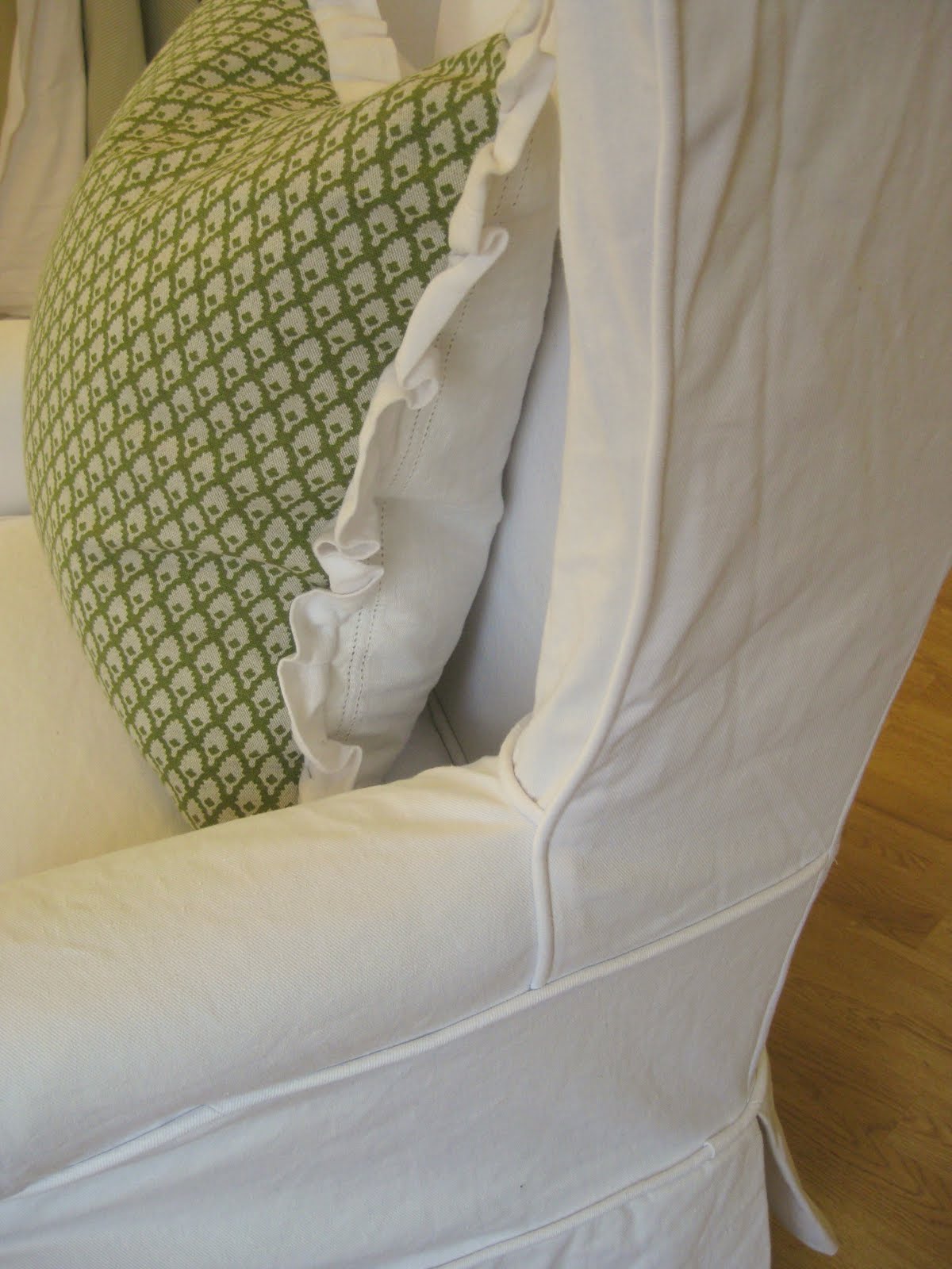 Custom Slipcovers by Shelley: White Denim Wingback chair