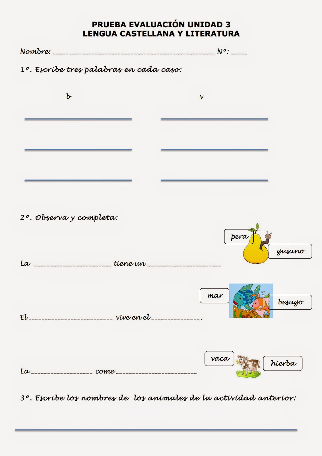Tdah En 1º De Educación Primaria Examen Lengua Castellana Y Literatura Unidad 3